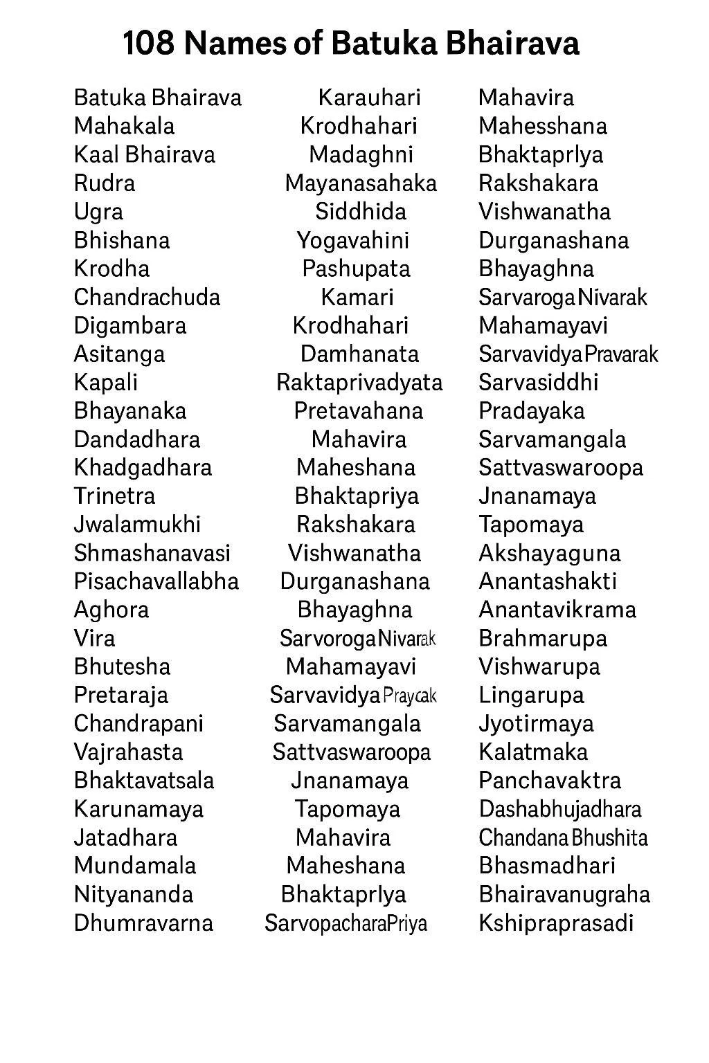 108 Names Of Batuk Bhairava In English And Hindi - Hinduism Facts